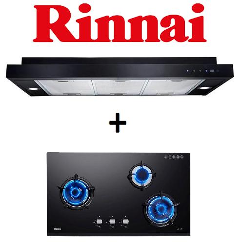 RINNAI RH-S329-PBR 90CM SLIMLINE HOOD WITH TOUCH CONTROL + RINNAI RB-93UG 3 BURNER HYPER FLAME ...