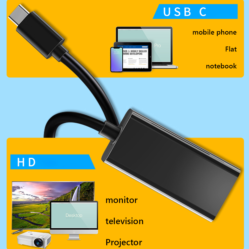 Usb Type C Video Cable Converter 4k Usb3.1 Type-C To Hdmi Adapter Cable ...