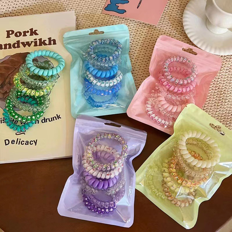 6Pcs Candy Color Hair Rope Lady Summer Telephone Wire Elastic Hair Band ...