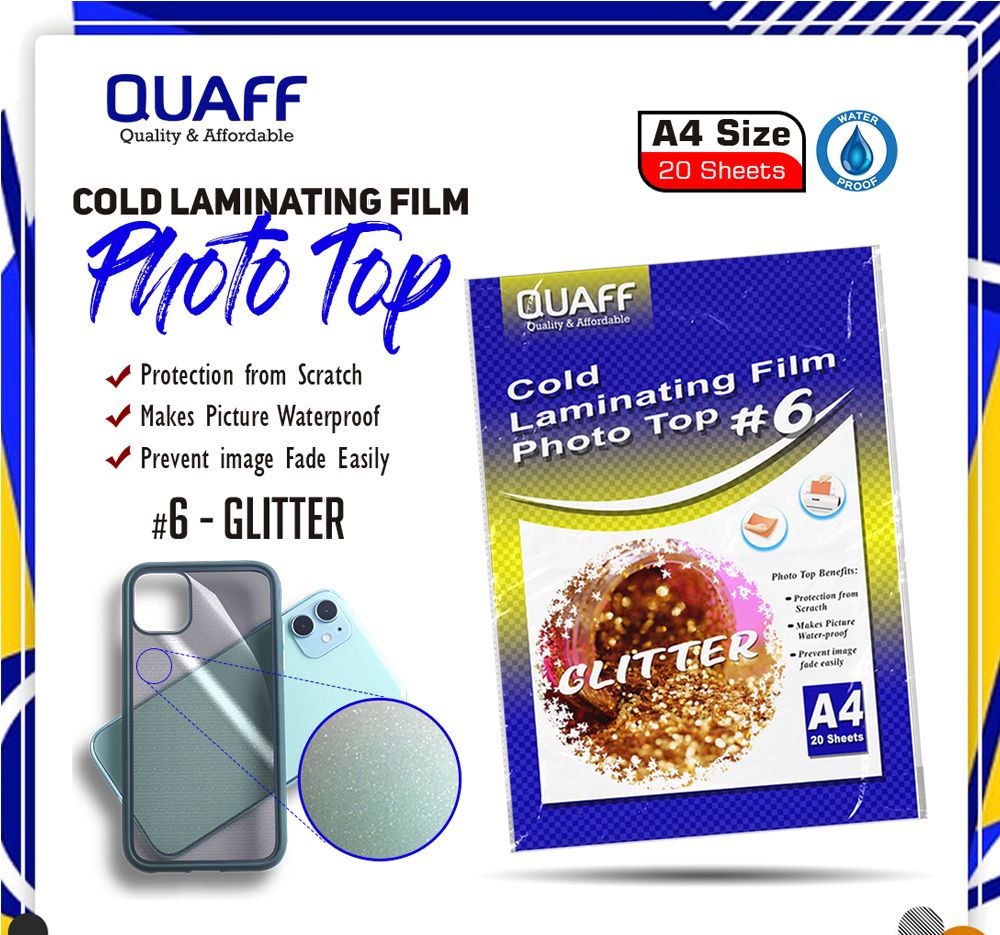 QUAFF Photo Top Glitters A4 Cold Laminating Film (20 pcs per pack ...