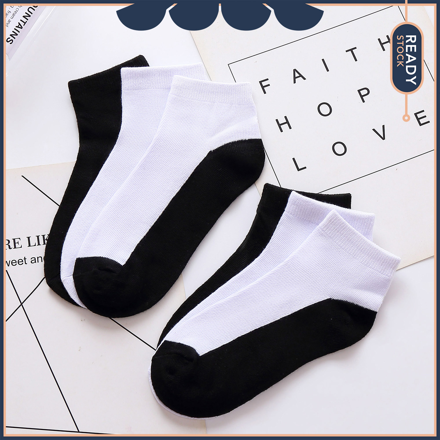 [Cloud Bazaar] QSTAR Black White Casual Wear Ankle Socks / Stokin Hitam ...
