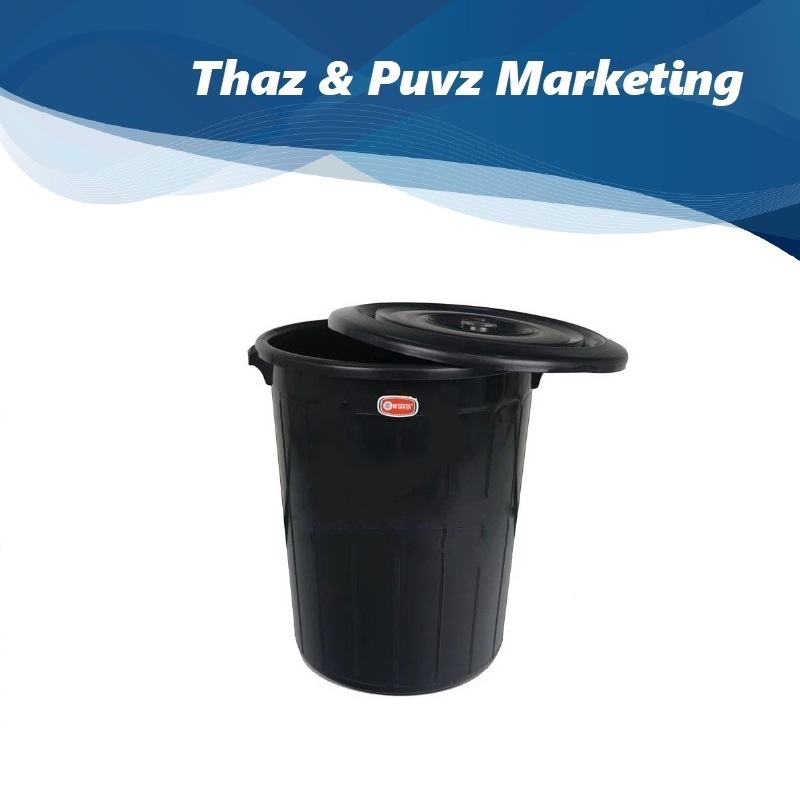 50L Dustbin with Cover 6012 - Tong Sampah Hitam Berpenutup Black Waste ...
