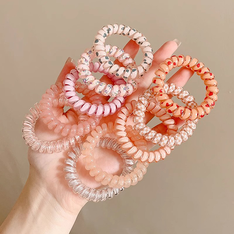 5PCS Colorful Telephone Wire Hair Ring Girls Traceless Springs Elastic ...