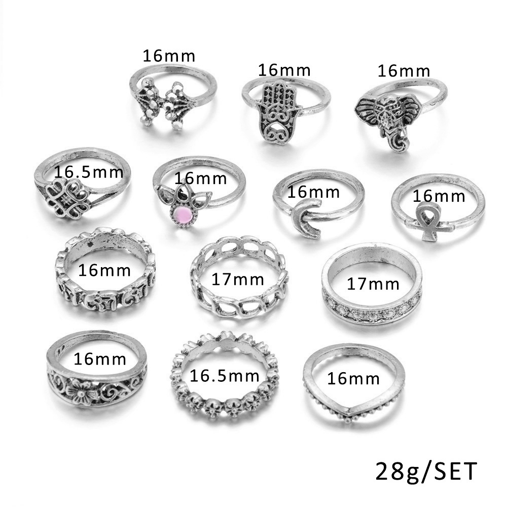 【Qian poem li Store】13pcs/Set Vintage Gold Silver Elephant Moon Knuckle ...