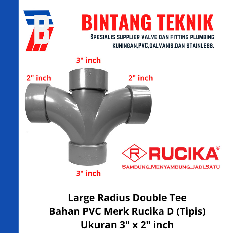 Large Radius Double Tee Y 3" x 2" inch PVC Rucika D (Tipis) | Lazada Indonesia