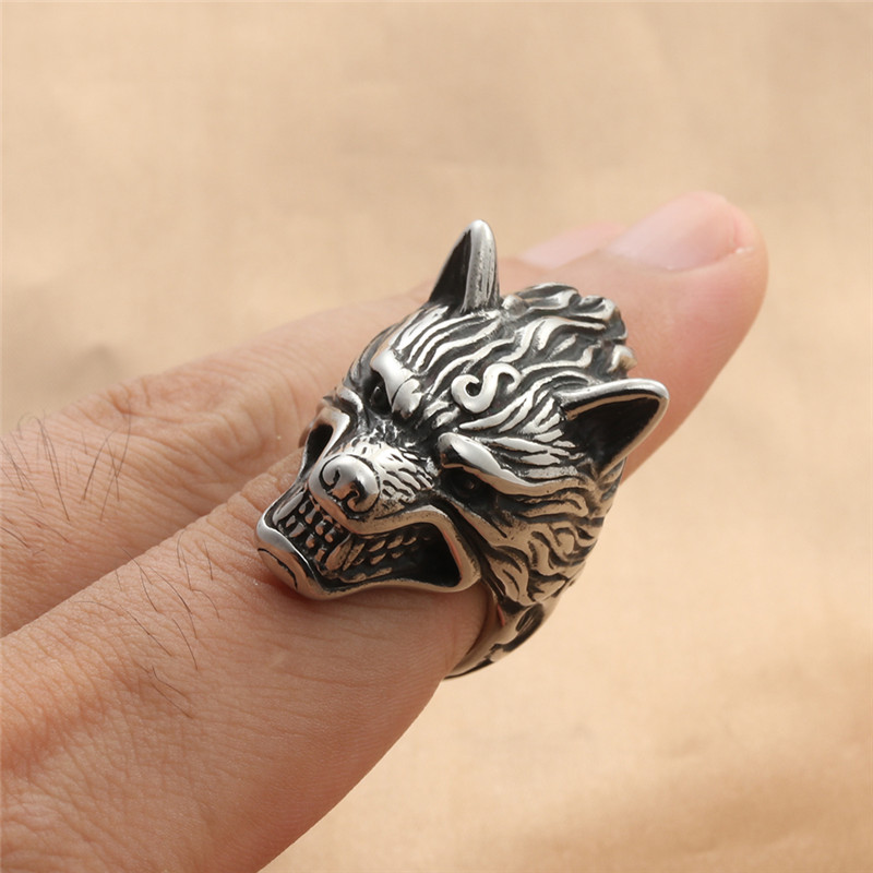 【Essential Good Item】Jewelry titanium steel wolf ring retro trendy men ...