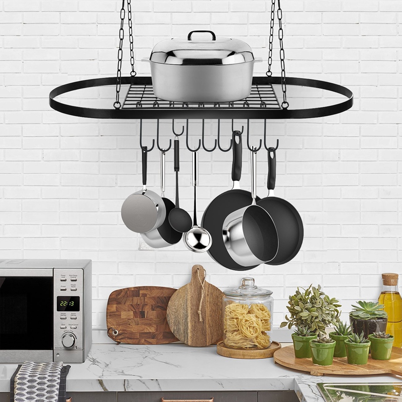 Hanging Pot Pan Rack for Ceiling, Ceiling Mounted Cookware Hanger ...