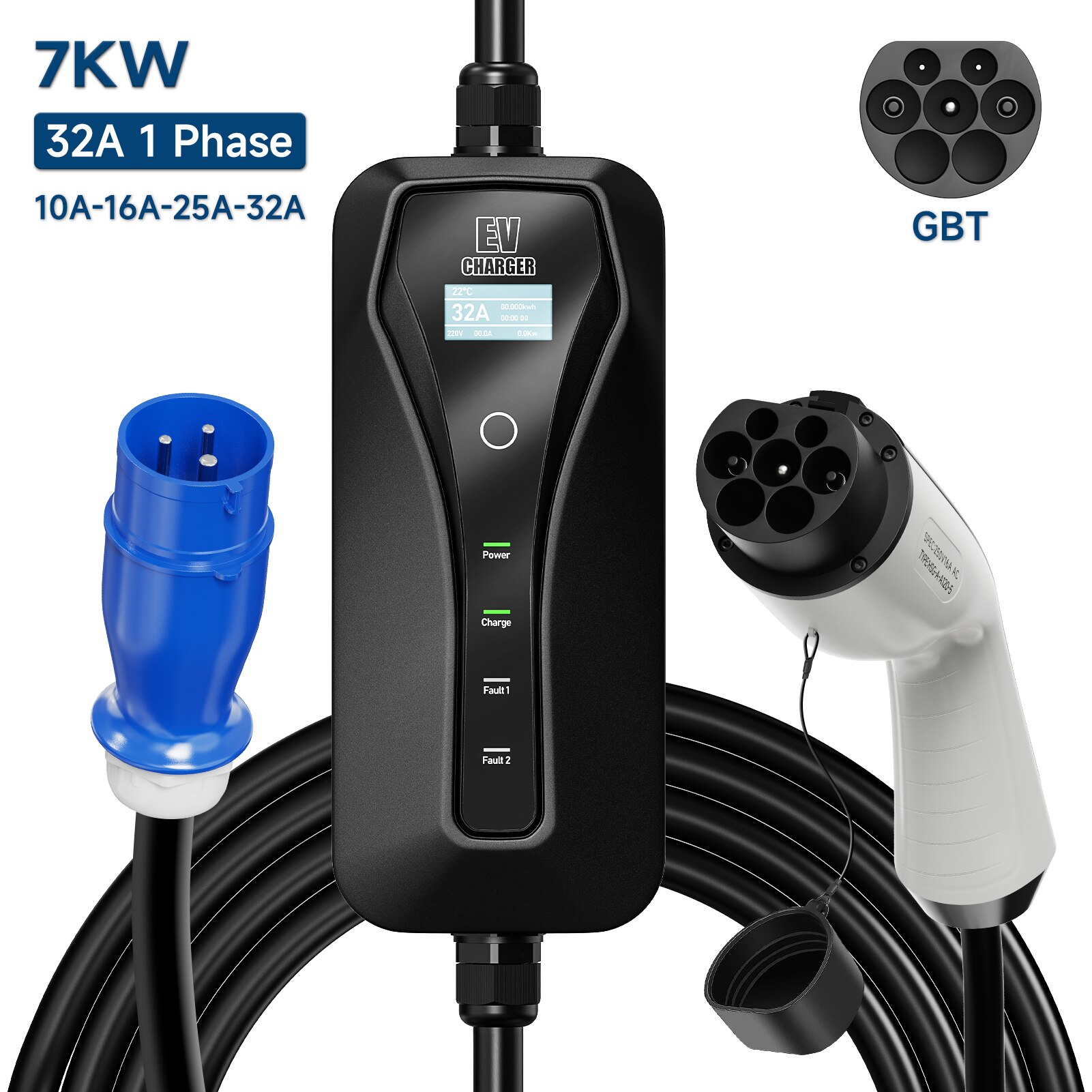 3.5W 16A Portable EV Charger GBT EVSE Charging Box EU Plug Controller ...