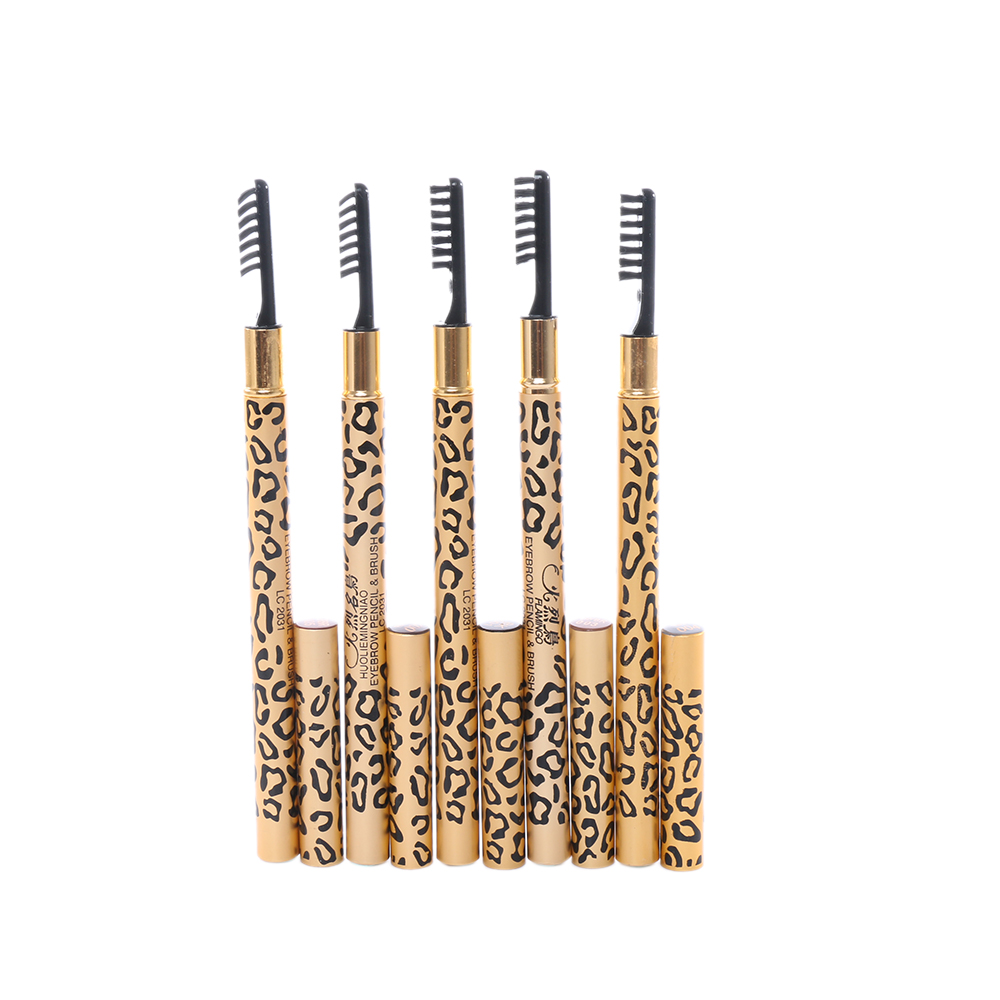 1PC Leopard Women Eyebrow Pencil Waterproof Black Eye Brown Pencil With ...