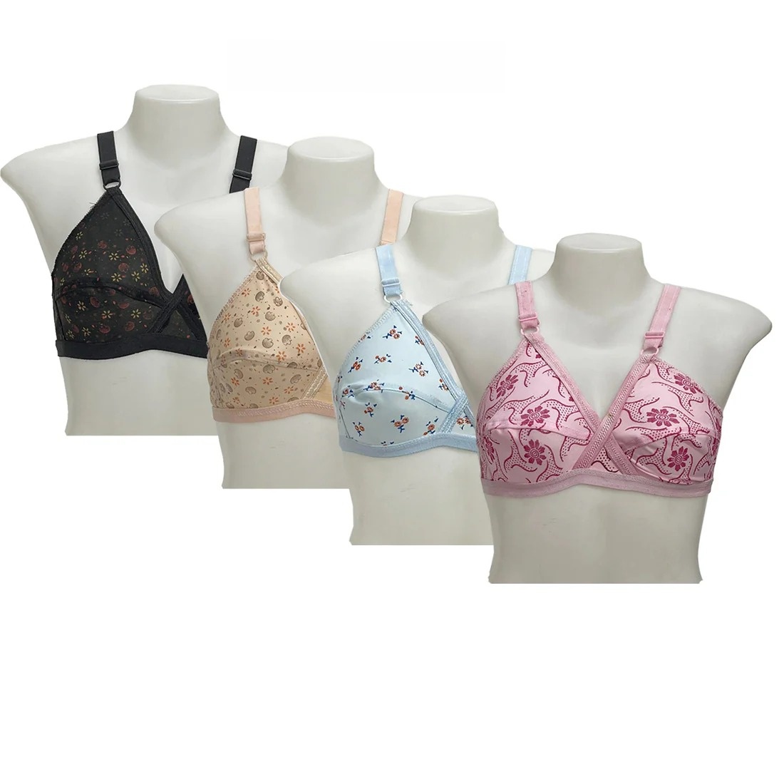 Pack Of Soft Cotton Hosiery Fabric Imported Style Printed Bra - Pack of ...