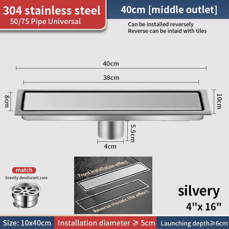 SUS304 Stainless Steel Linear Shower Floor Drain Invisible Floor Drain ...