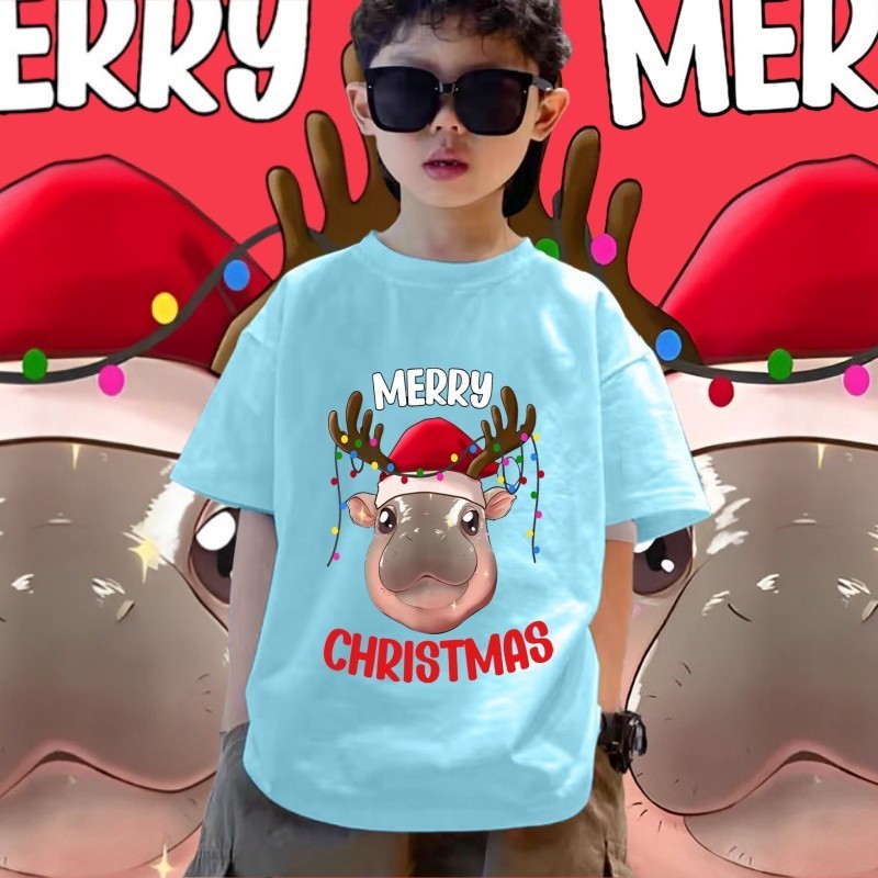เสื้อยืดเด็ก Moodeng Hippo & Merry Christmas Children's T-shirt XN13 ...
