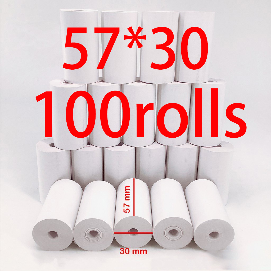 100 rolls Thermal Paper 57mmx30mm Coreless Type Bluetooth Thermal ...