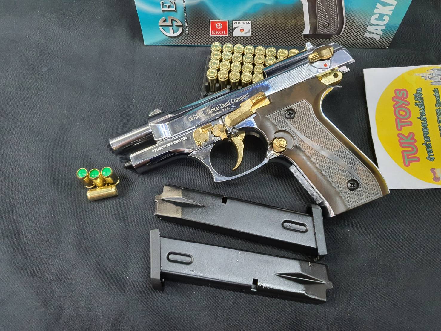 EKOL Jackal Dual Compact Blank Gun Full Auto เงินเงาไกทอง 2 Magazine ...