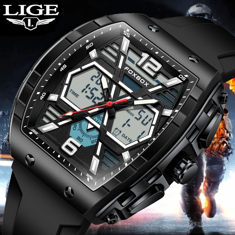 LIGE Sub Brand FOXBOX Military Watches for Men Luxury Sport Chronograph WristWatch Waterproof ...