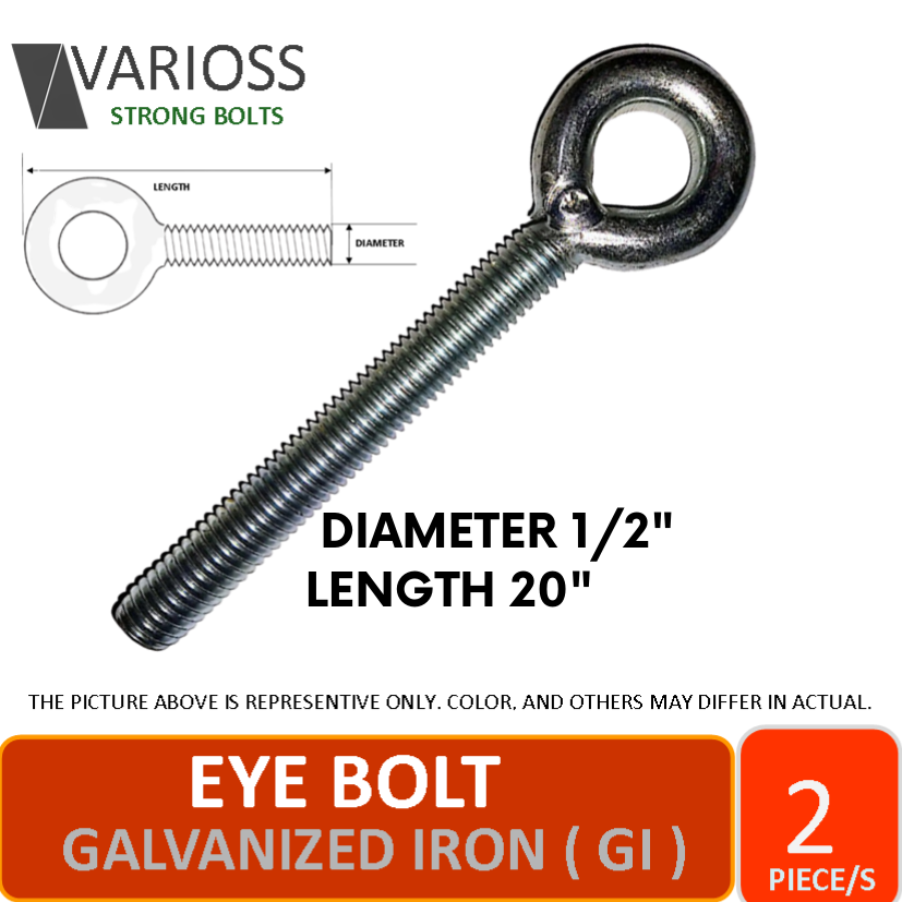 GI Eye Bolt 1/2"x 20" ( 1/2 inch diameter x 20 inch length ) Galvanized ...