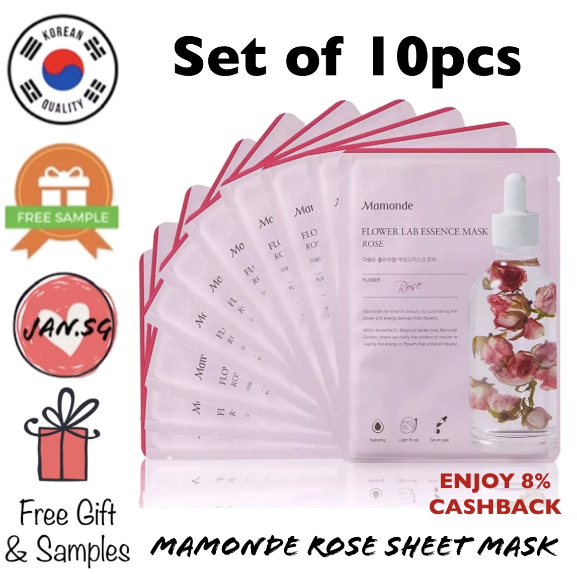 ️Mamonde Rose Mask 10PCS ️ *2024 EXPIRY STOCKS* Mamonde Rose Flower Lab ...