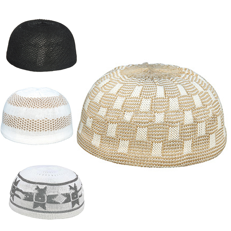 Men Skull Cap Muslim Islamic Prayer Hat Cotton Knitting Head Wear Hats ...