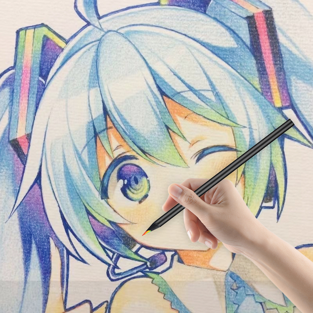 Hittime 1pc 7Color Gradient Rainbow Color Pencils Black Wood Painting Crayon Multicolored ...