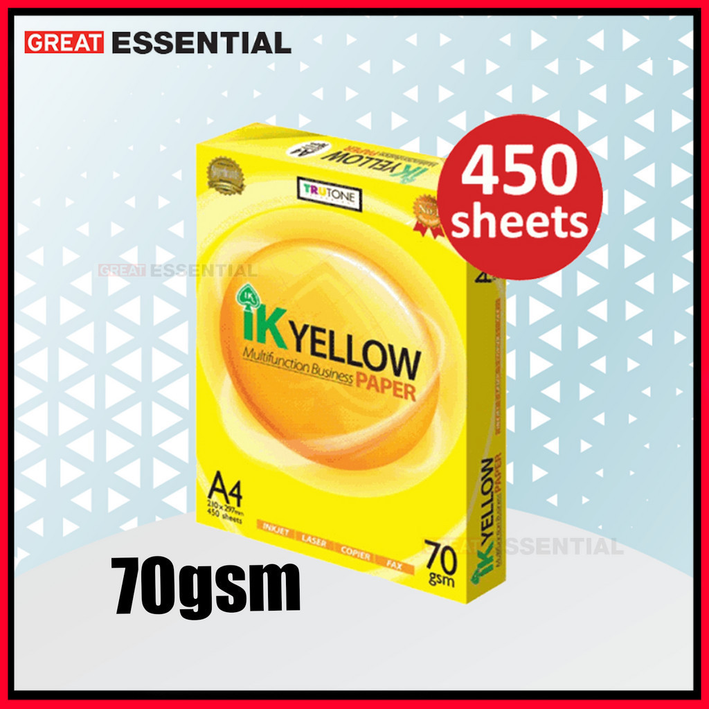 IK Yellow 70gsm A4 Paper 1 Carton Box (1ream / 10 Reams) (450 sheets ...