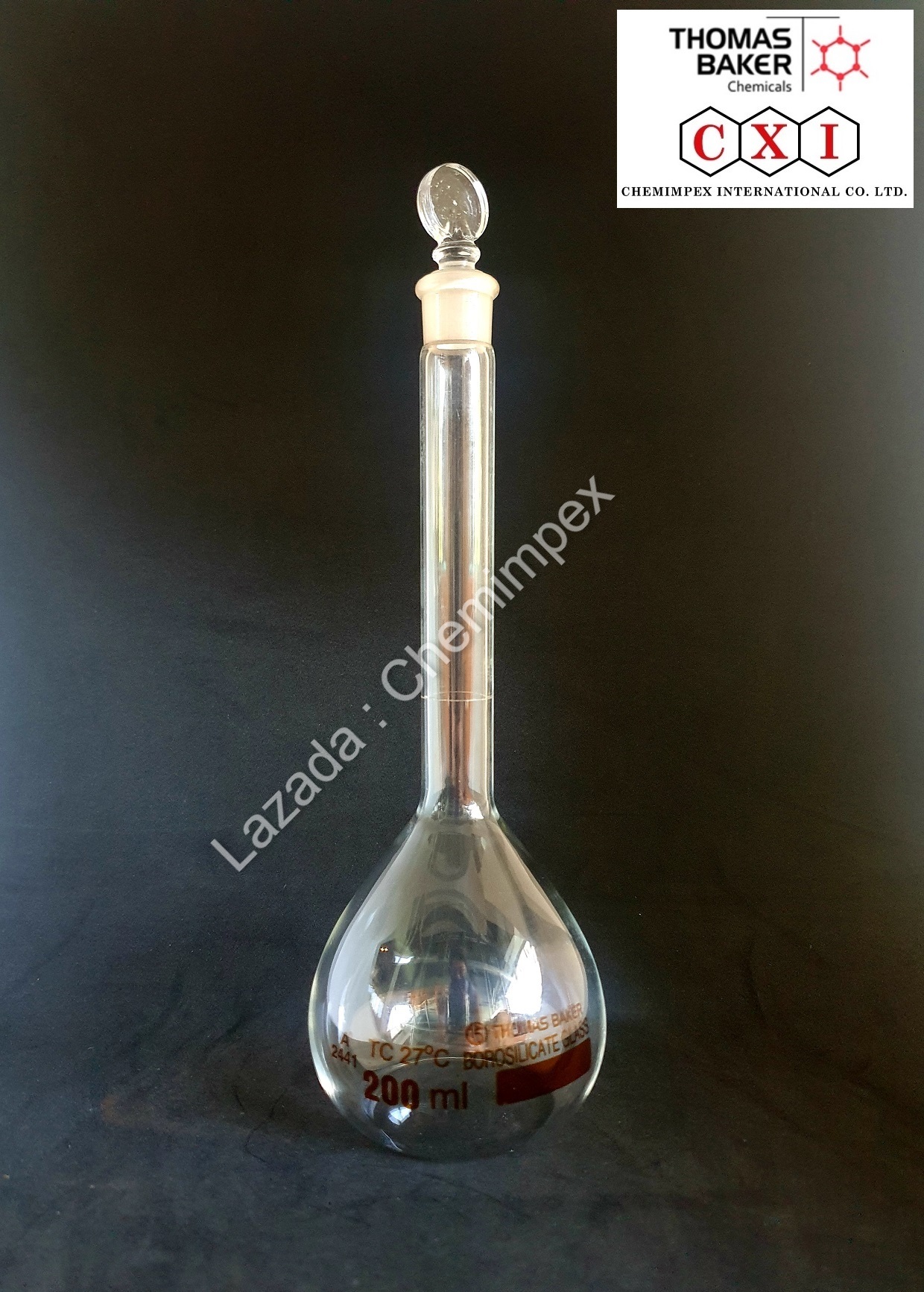 Volumetric Glass Flask with Interchangeable Glass Stopper, Class A with ...
