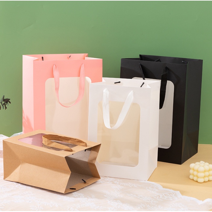1pc Paper Bag Window Clear Window Gift Bags for Stuff Toys Flower Bag ...