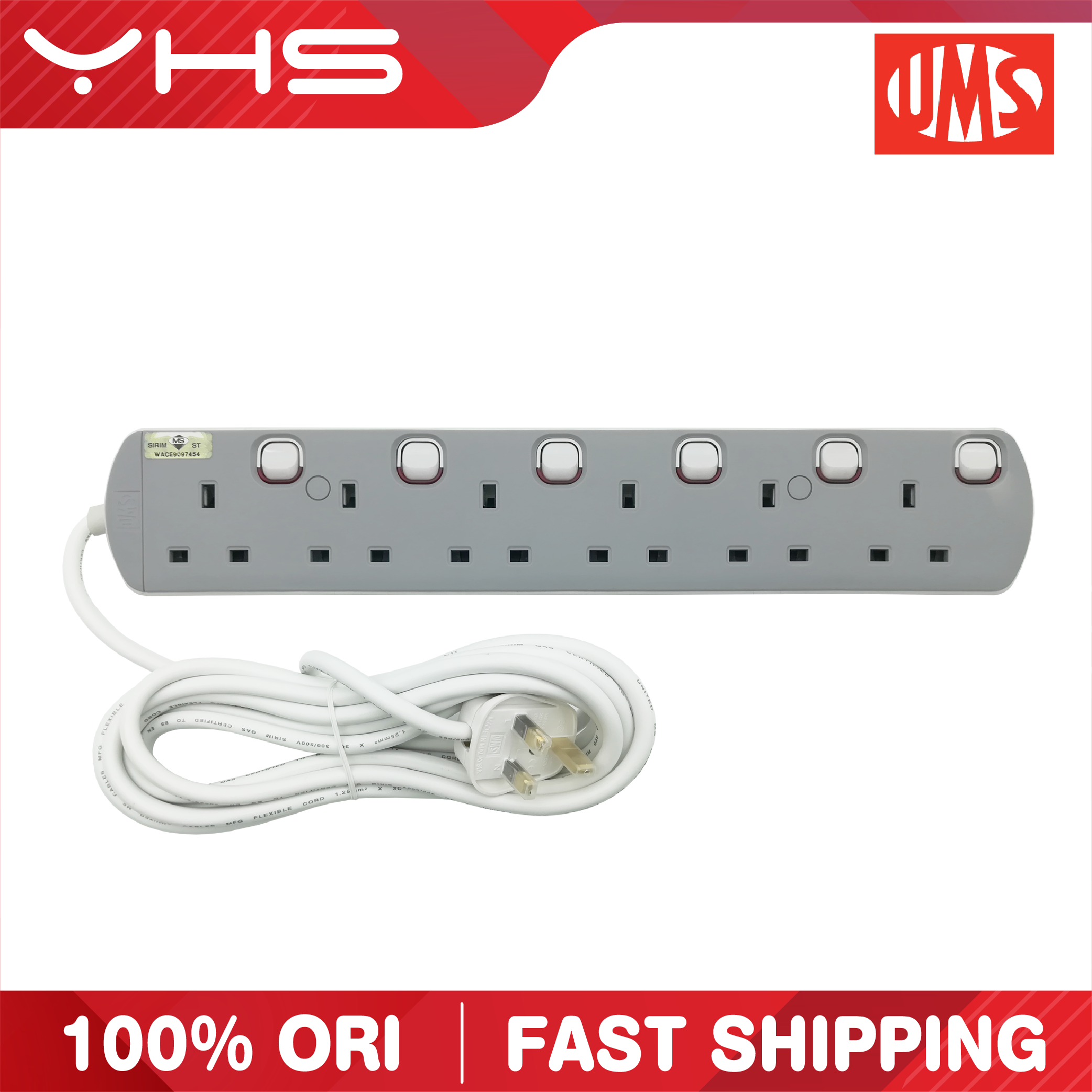 UMS SIRIM Approved 6 Gang Extension Socket 8613-N with 13A Socket ...