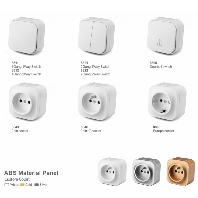 EU French Surface Wall Mounted Electrical Socket Abs Material 1 2 Gang ...