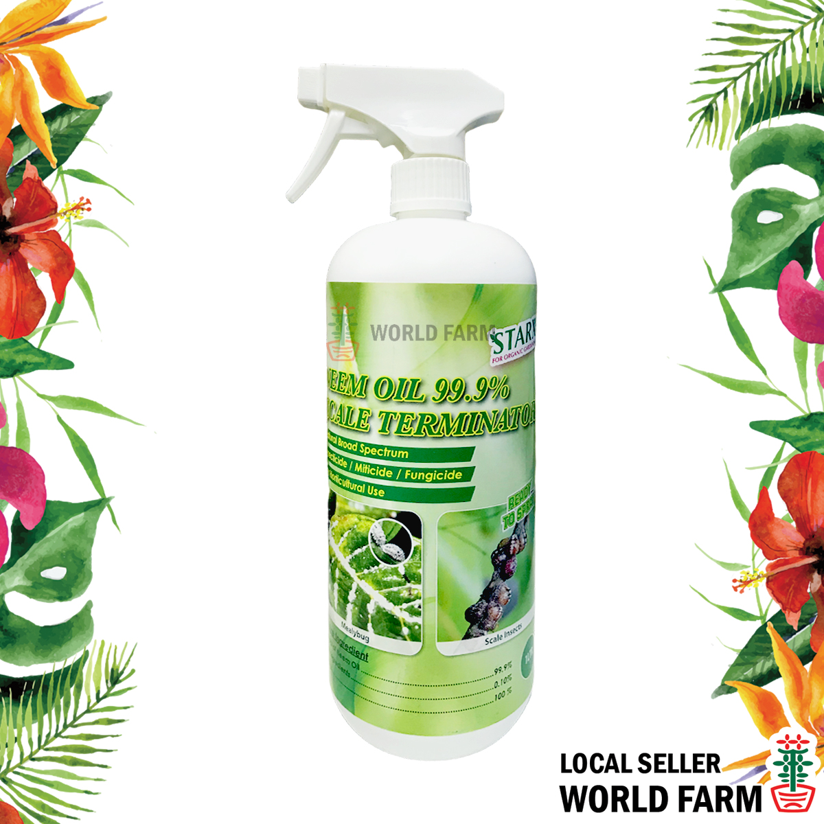 Neem Oil 99.9% Insecticide, Fungicide & Miticide Spray (Large), 1L ...