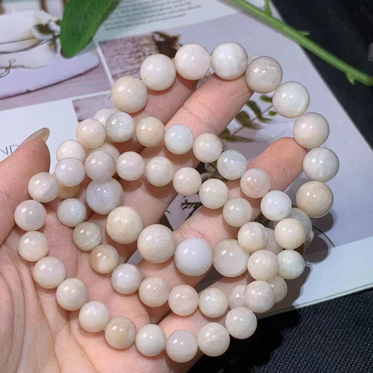 Natural Rabbit Fur Wafer Bead Bracelet Single Circle Bracelet Crystal ...