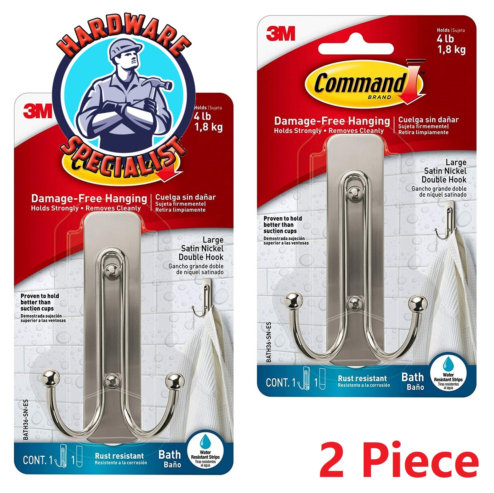 3M Command BATH36-SN-ES Satin Nickel Large Double Wire Hook | Lazada ...
