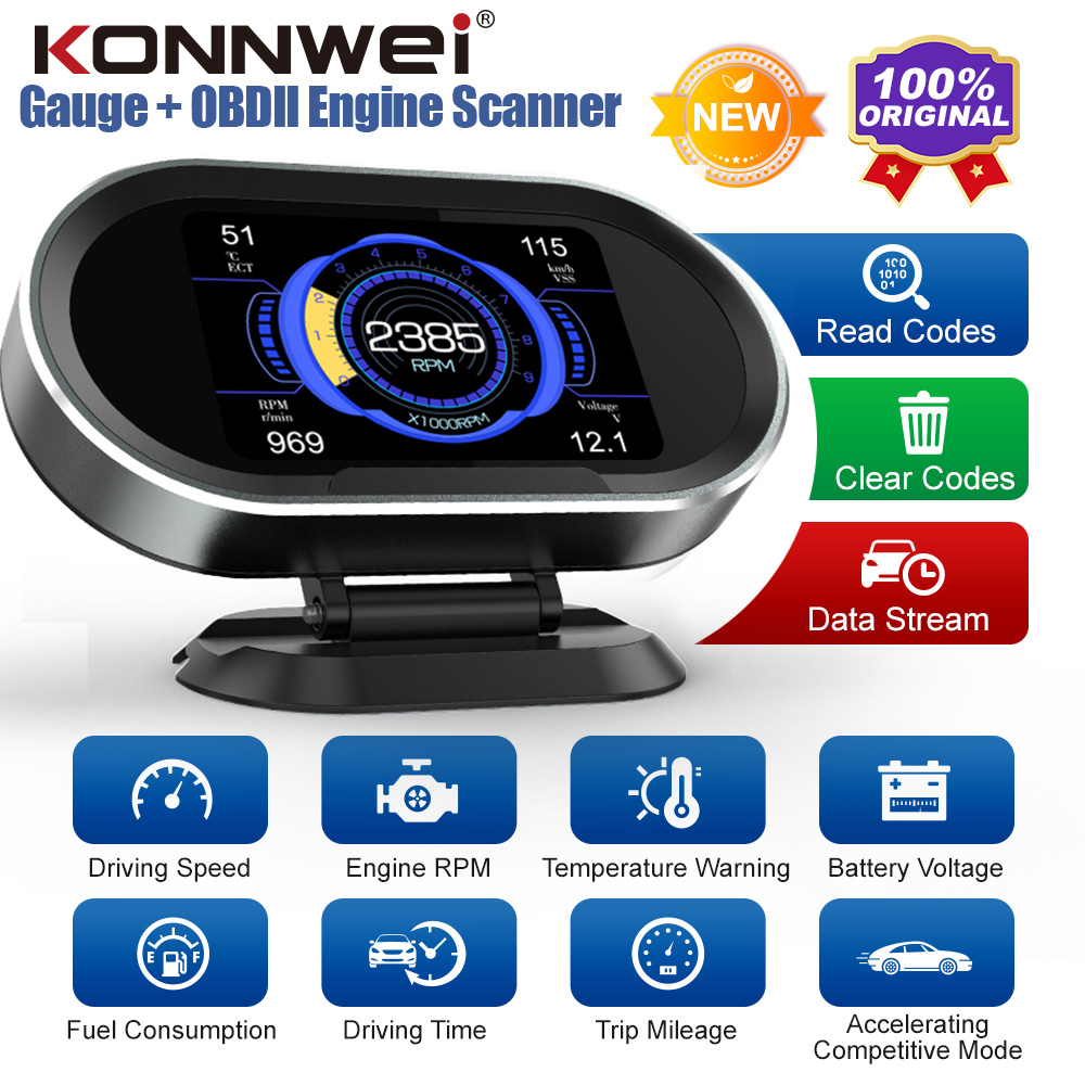 KONNWEI KW206 OBD2บนบอร์ด HUD การบริโภคน้ำมันเชื้อเพลิงดิจิตอลอุณหภูมิ ...