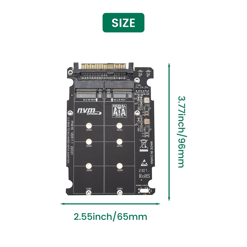 QAN-M.2 SSD to U.2 Adapter 2in1 M.2 NVMe and SATA-Bus NGFF SSD to PCI-E ...
