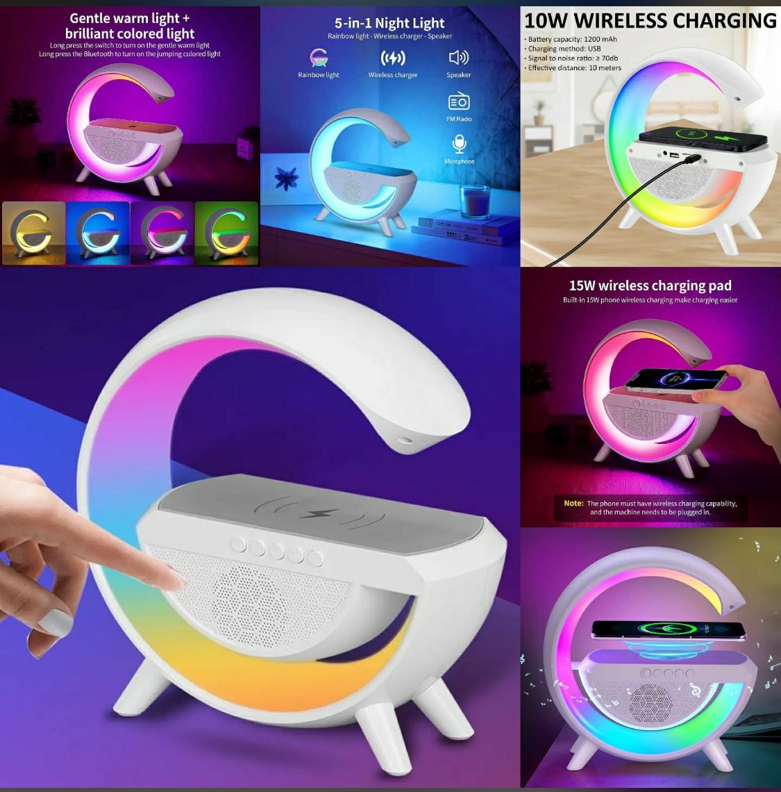 G Shaped Led Lamp Bluetooth Speaker With Wireless Charging For PC ...