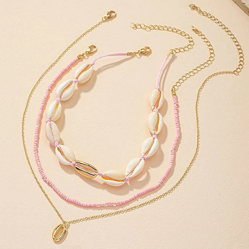 Three Layer Rope Chain Beach Seashell Choker Necklaces Bohemian Natural ...
