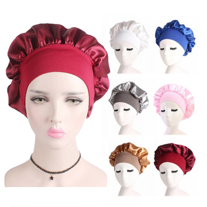 Solid Satin Bonnet Hair Styling Sleep Hat Wrap Shower Cap Hair Styling ...