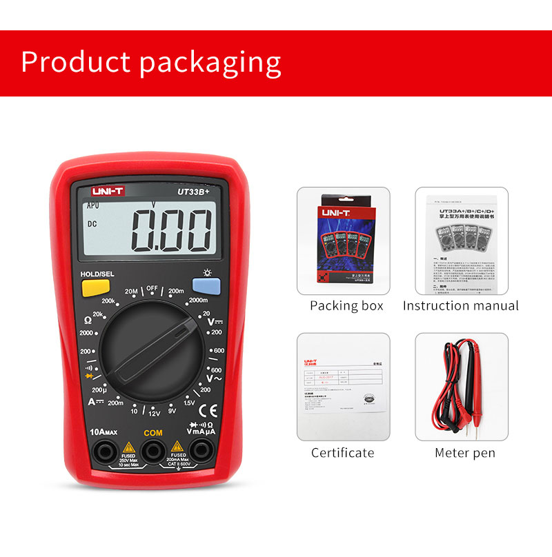 【New Arrivals】UNI-T UT33A+ UT33B+ UT33C+ UT33D+ Palm Size digital Multimeter With Capacitance ...