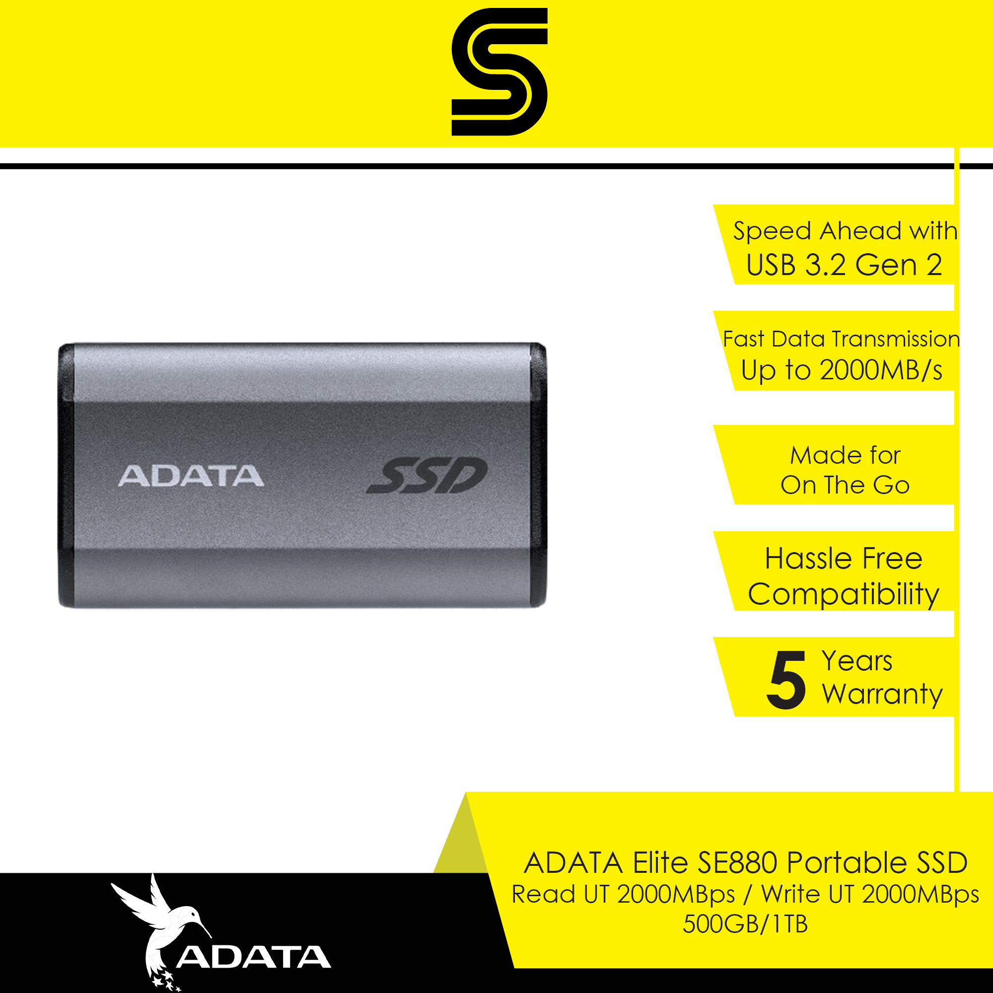 ADATA Elite SE880 Portable SSD (500GB, 1TB, 2TB) | Lazada