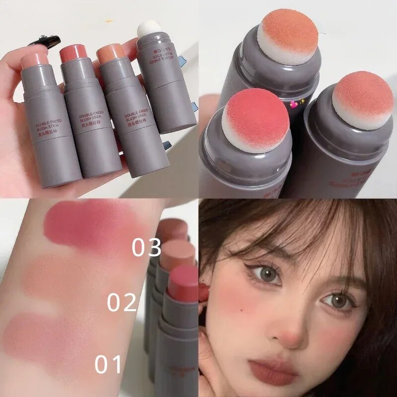 Double-ended Blush Stick Sponge Facial Blush Waterproof Brightening ...