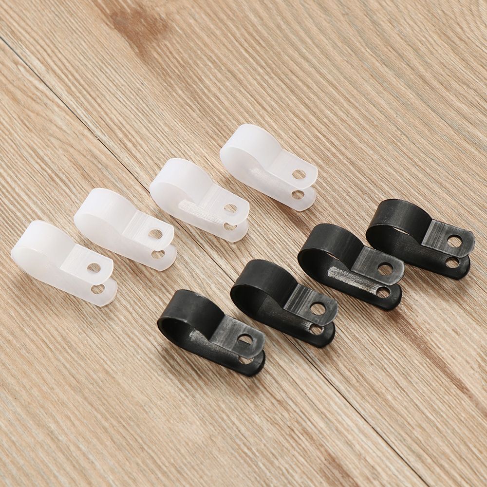 100pcs Plastic R-Type Clip Cable Clamp P Clips Black Nylon Fasteners Cable Mounting Fix Hardware ...