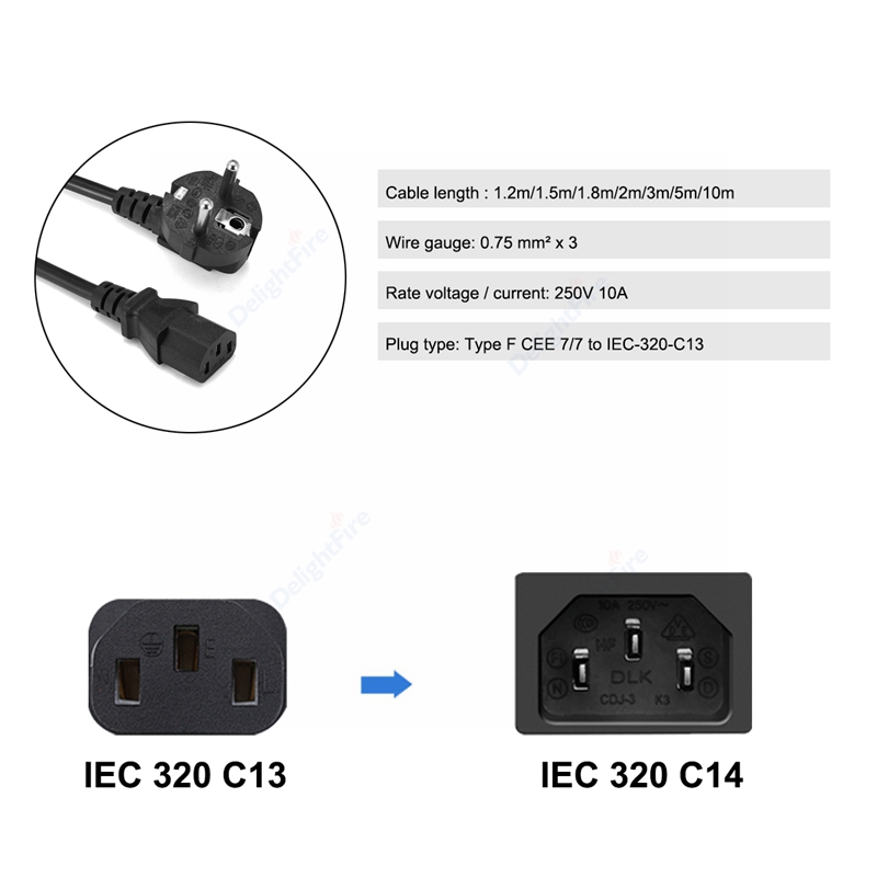 【New Arrivals】PC Power Extension Cord 2m 5m 10m Schuko EU Plug IEC C13 ...