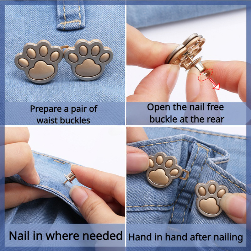 2Pcs Cat Paw Shaped Adjustable Jean Button Waist Buckle Snap Pants ...