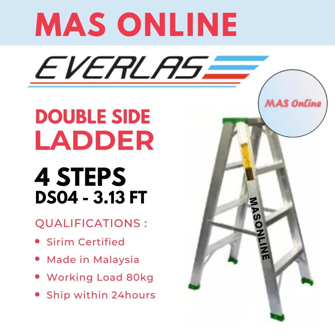 ORIGINAL DS04 Everlas 4 Steps Heavy Duty Aluminium Double Sided Ladder ...