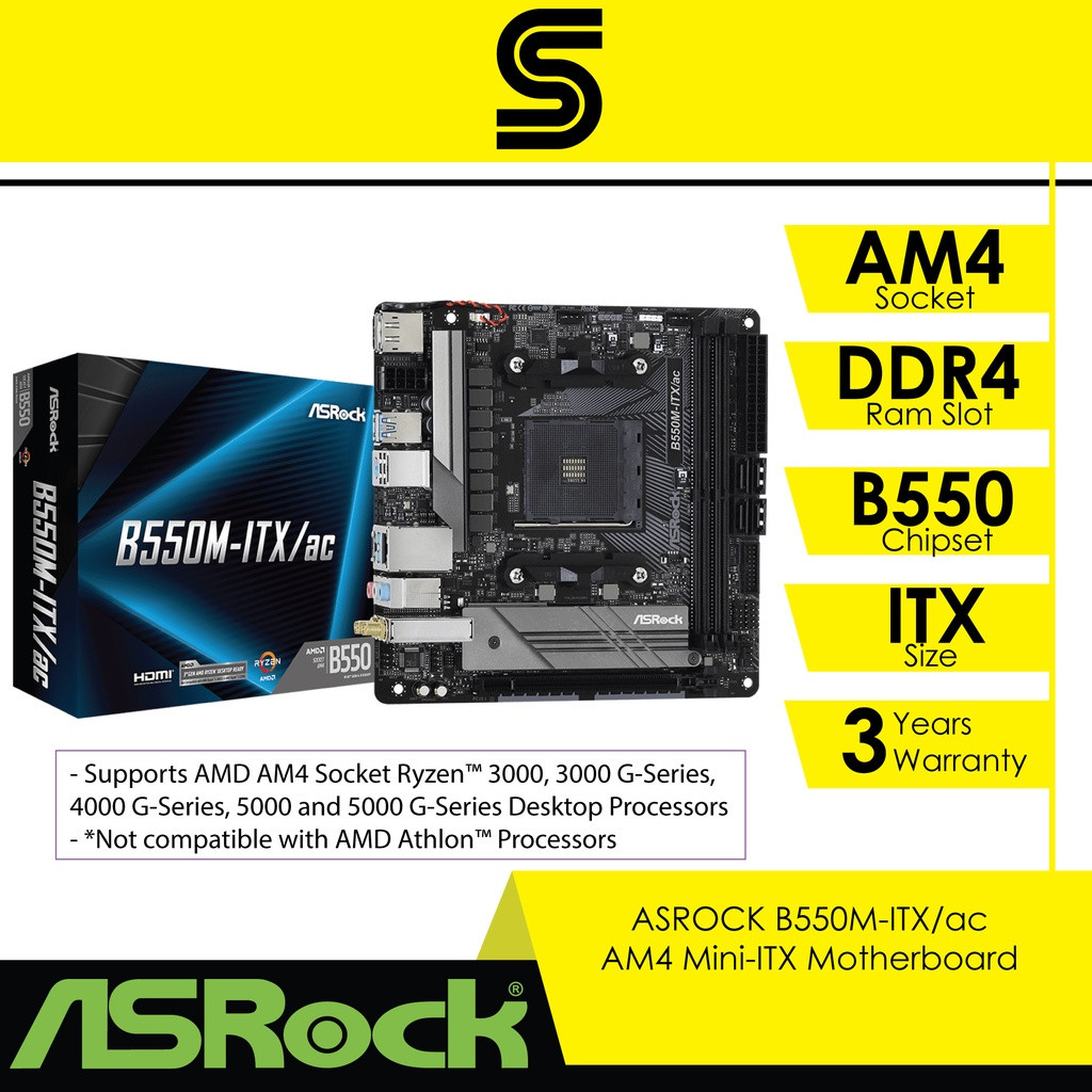 ASROCK B550M-ITX/ac AM4 Mini-ITX Motherboard Combo Deal with AMD ...