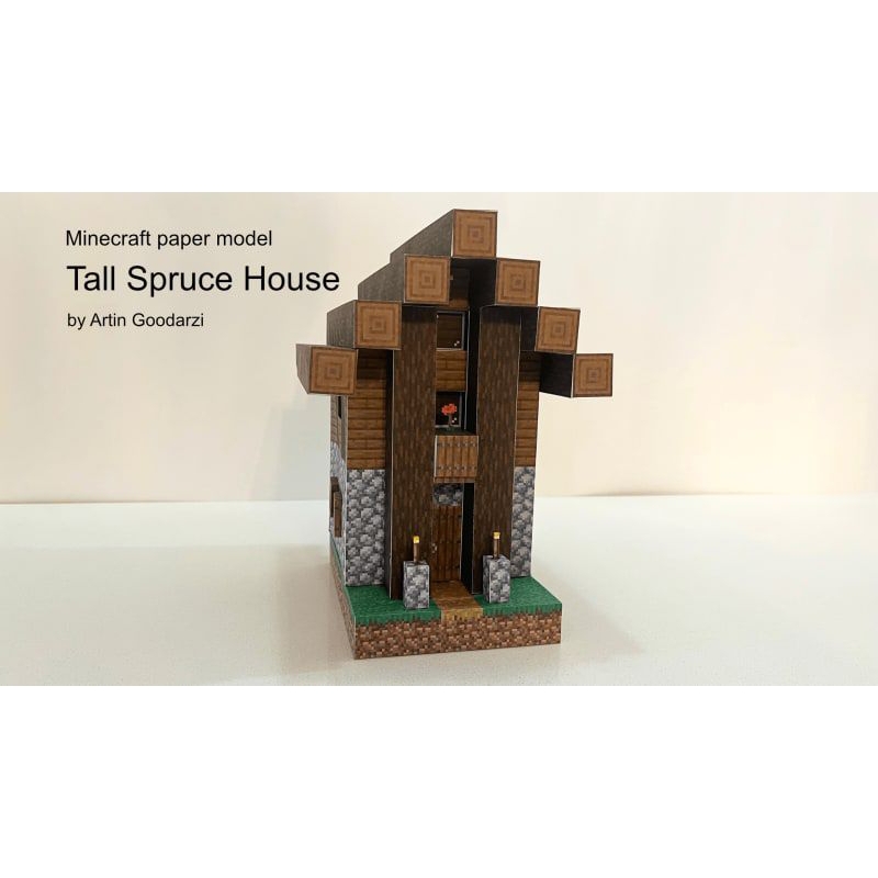 DIY Lembaran pola papercraft minecraft tall spruce house (PP-A27 ...