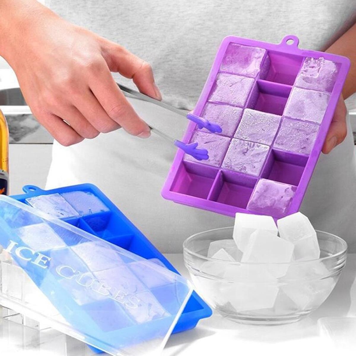 Easy Push Pop out Square Silicon Ice Cubes 15 Cubes Tray WITH LID ...