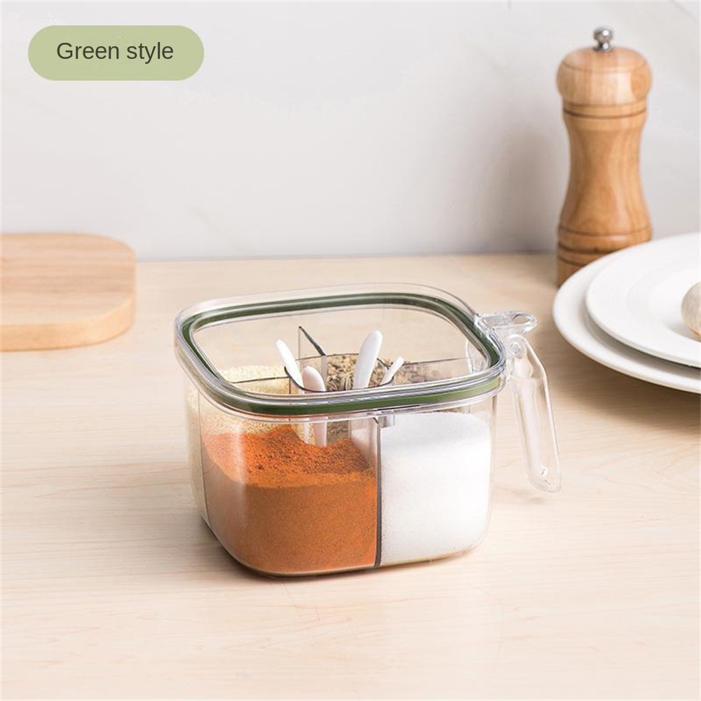 1pc Seasoning Box With Spoon 4 In 1 Multi Compartment Transparent ...
