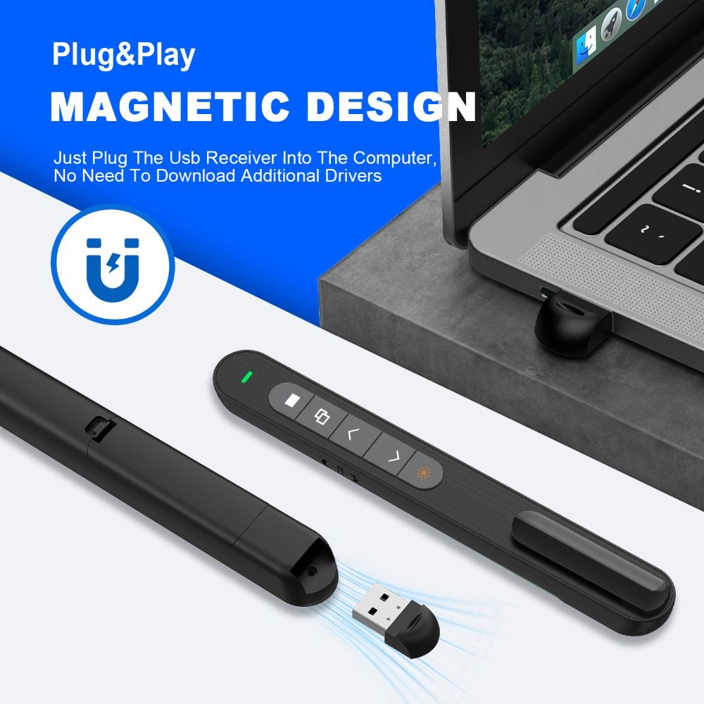 Comfortable Grip 2.4GHz Wireless Presentation Clicker Charging Infrared ...