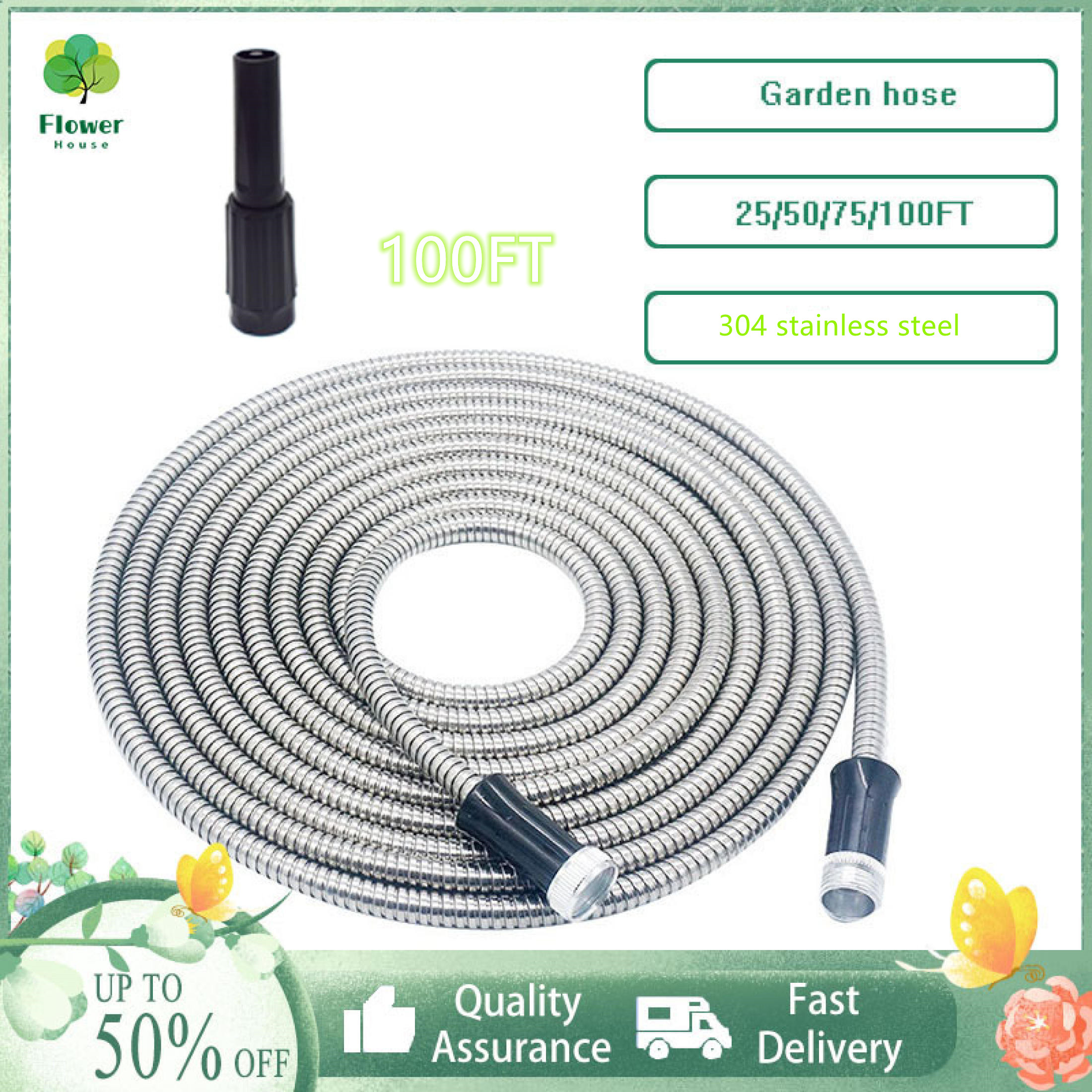 Stainless Steel Garden Hose 50/75/100 Feet, Watering Vegetables and ...