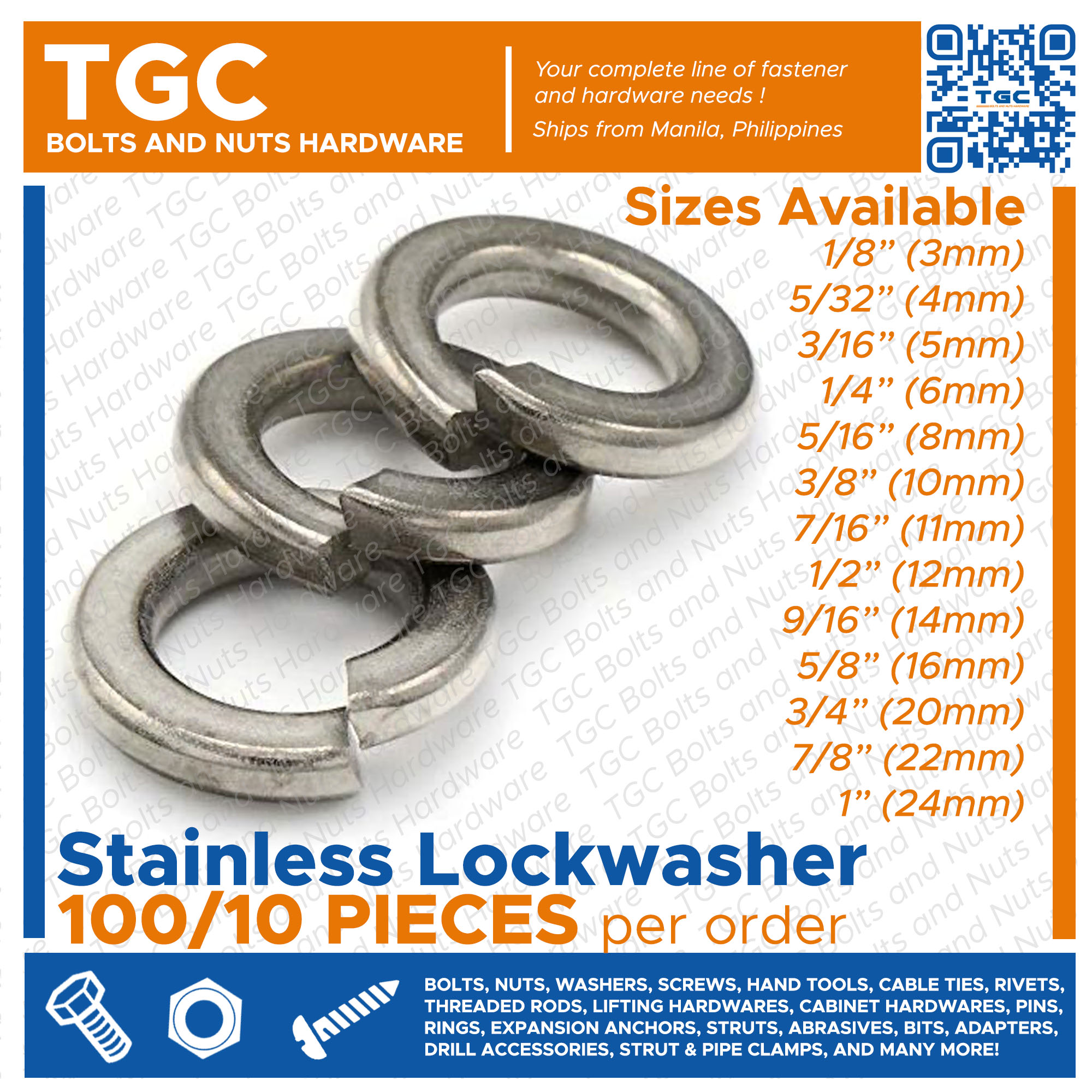 TGC 100/10PCS 1/8~1 inch or M3~M24 Stainless Lockwasher | SUS Lock ...